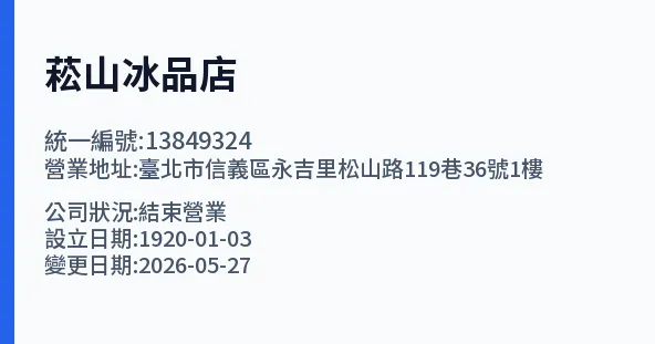 菘山冰品店的照片-統編 13849324(臺北市) 公司登記資料與營業項目詳細圖表