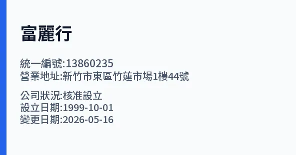 富麗行的照片-統編 13860235(新竹市) 公司登記資料與營業項目詳細圖表