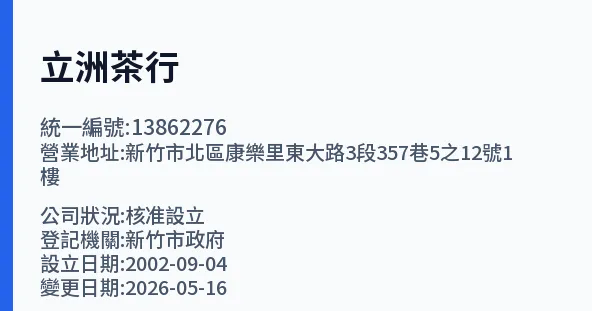 立洲茶行的照片-統編 13862276(新竹市) 公司登記資料與營業項目詳細圖表