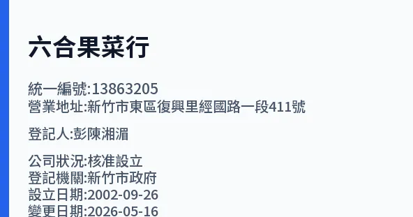 六合果菜行的照片-統編 13863205(新竹市) 公司登記資料與營業項目詳細圖表