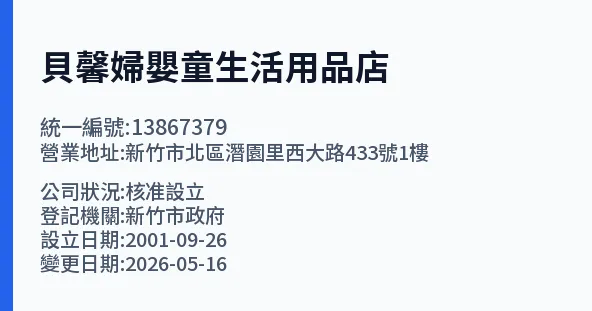 貝馨婦嬰童生活用品店的照片-統編 13867379(新竹市) 公司登記資料與營業項目詳細圖表