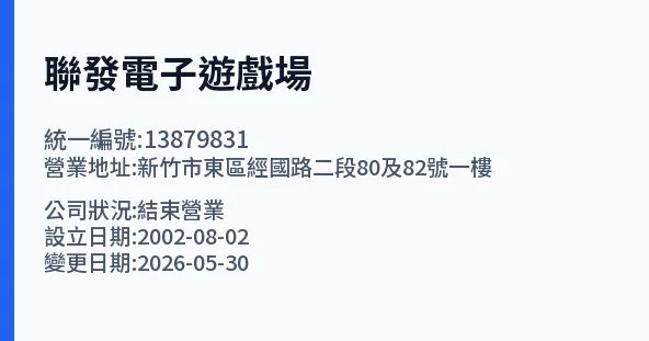 聯發電子遊戲場的照片-統編 13879831(新竹市) 公司登記資料與營業項目詳細圖表