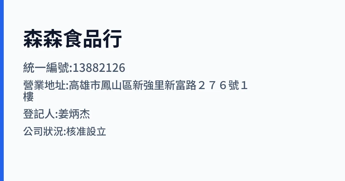 森森食品行 - 統編 13882126(高雄市) 公司登記資料與營業項目詳細圖表