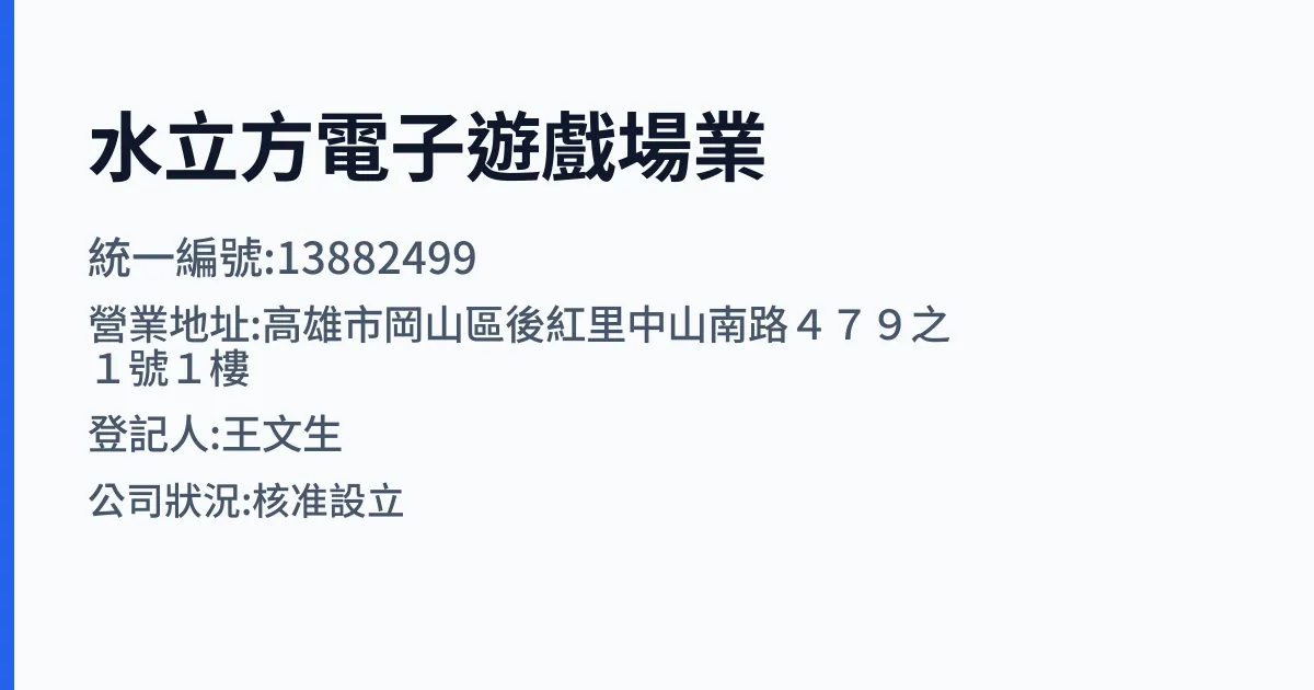 水立方電子遊戲場業 - 統編 13882499(高雄市) 公司登記資料與營業項目詳細圖表