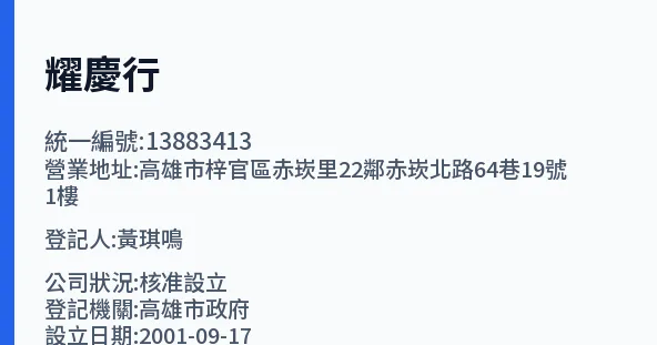 耀慶行的照片-統編 13883413(高雄市) 公司登記資料與營業項目詳細圖表