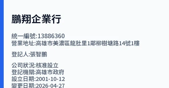 鵬翔企業行的照片-統編 13886360(高雄市) 公司登記資料與營業項目詳細圖表