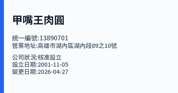 甲嘴王肉圓的照片-統編 13890701(高雄市) 公司登記資料與營業項目詳細圖表