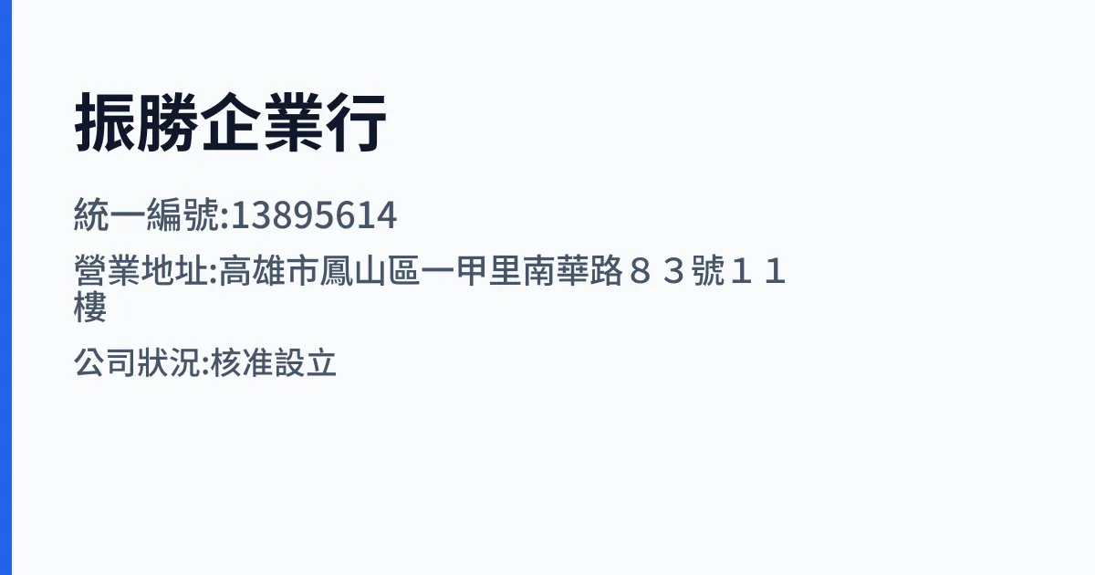振勝企業行 - 統編 13895614(高雄市) 公司登記資料與營業項目詳細圖表