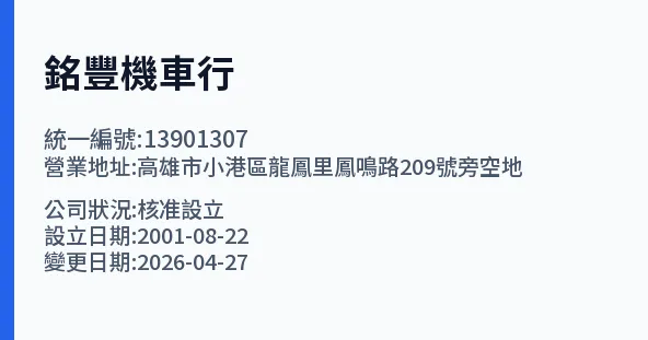 銘豐機車行的照片-統編 13901307(高雄市) 公司登記資料與營業項目詳細圖表