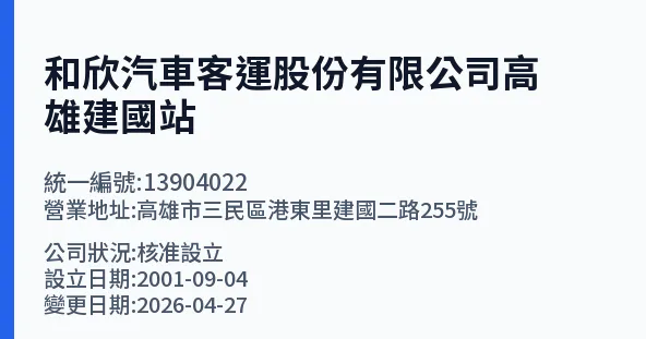 和欣汽車客運股份有限公司高雄建國站的照片-統編 13904022(高雄市) 公司登記資料與營業項目詳細圖表