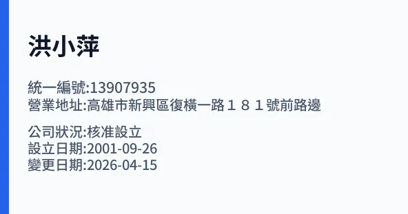 洪小萍的照片-統編 13907935(高雄市) 公司登記資料與營業項目詳細圖表