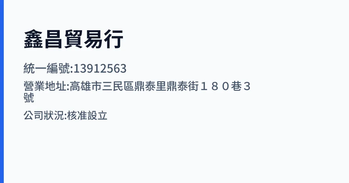 鑫昌貿易行 - 統編 13912563(高雄市) 公司登記資料與營業項目詳細圖表