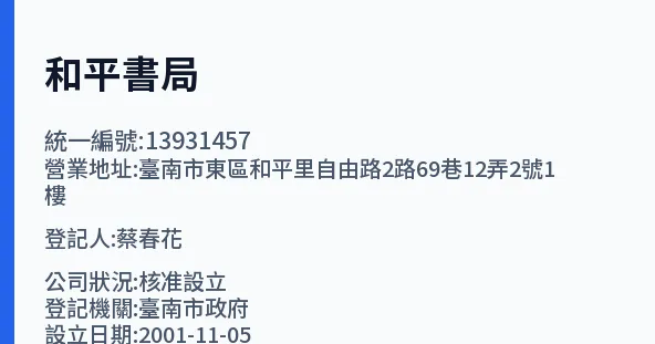 和平書局的照片-統編 13931457(新竹市) 公司登記資料與營業項目詳細圖表