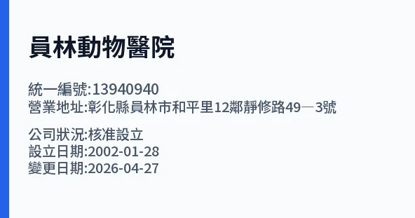 員林動物醫院的照片-統編 13940940(彰化縣) 公司登記資料與營業項目詳細圖表