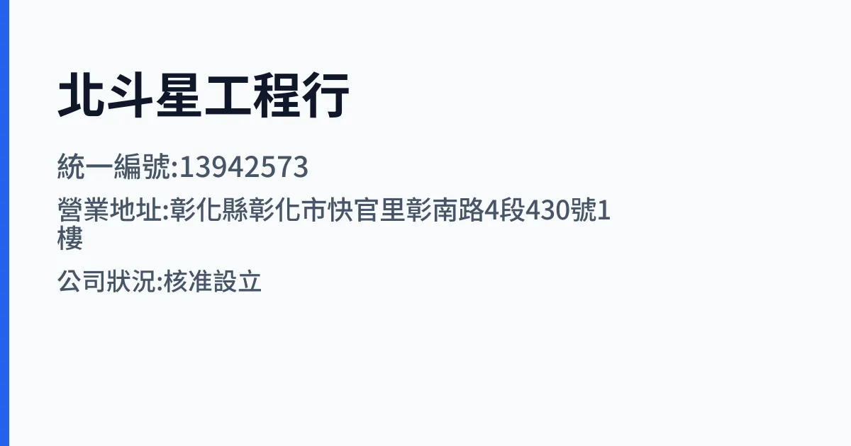 北斗星工程行 - 統編 13942573（彰化縣） 公司登記資料與營業項目詳細圖表