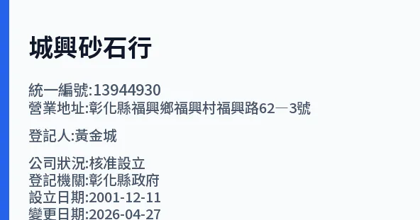 城興砂石行的照片-統編 13944930(彰化縣) 公司登記資料與營業項目詳細圖表