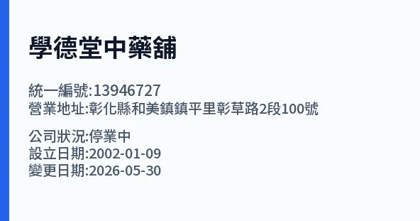 學德堂中藥舖的照片-統編 13946727(彰化縣) 公司登記資料與營業項目詳細圖表