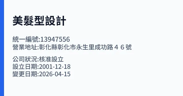 美髮型設計的照片-統編 13947556(彰化縣) 公司登記資料與營業項目詳細圖表