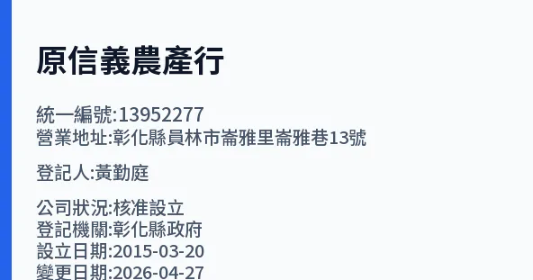 原信義農產行的照片-統編 13952277(彰化縣) 公司登記資料與營業項目詳細圖表