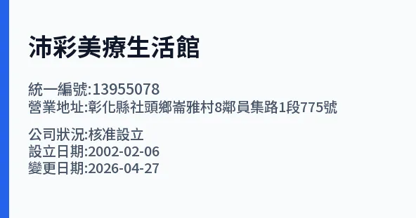 沛彩美療生活館的照片-統編 13955078(彰化縣) 公司登記資料與營業項目詳細圖表