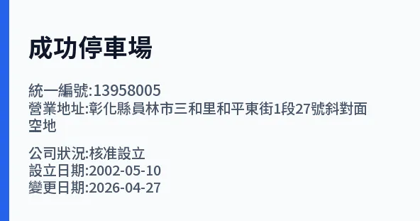 成功停車場的照片-統編 13958005(彰化縣) 公司登記資料與營業項目詳細圖表