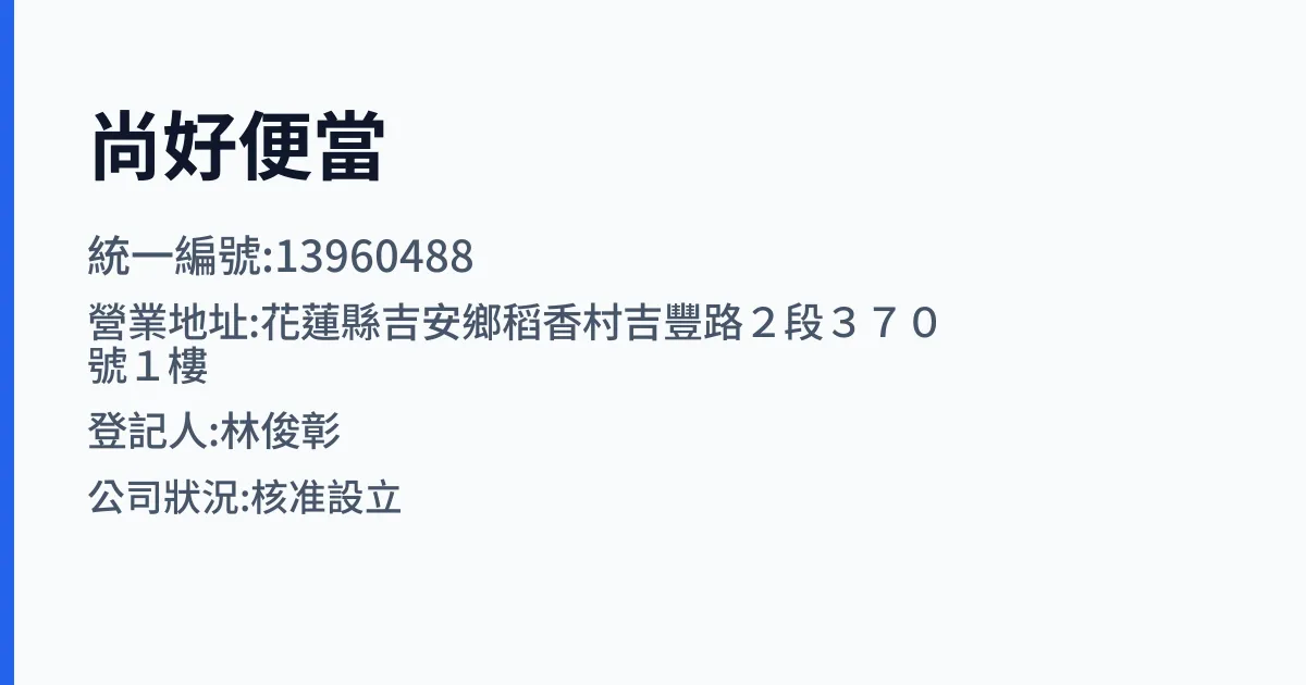 尚好便當 - 統編 13960488(花蓮縣) 公司登記資料與營業項目詳細圖表