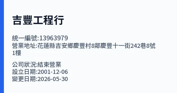 吉豐工程行的照片-統編 13963979(花蓮縣) 公司登記資料與營業項目詳細圖表
