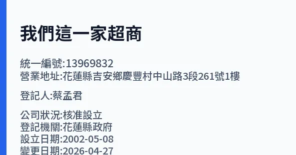 我們這一家超商的照片-統編 13969832(花蓮縣) 公司登記資料與營業項目詳細圖表