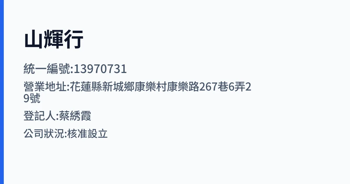 山輝行 - 統編 13970731(花蓮縣) 公司登記資料與營業項目詳細圖表