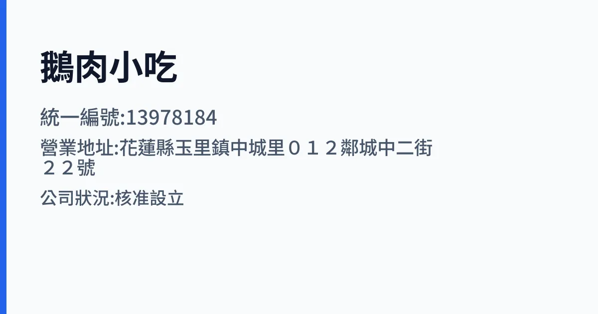 鵝肉小吃 - 統編 13978184(花蓮縣) 公司登記資料與營業項目詳細圖表