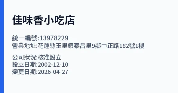 佳味香小吃店的照片-統編 13978229(花蓮縣) 公司登記資料與營業項目詳細圖表