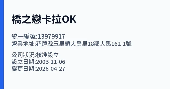 橋之戀卡拉OK的照片-統編 13979917(花蓮縣) 公司登記資料與營業項目詳細圖表