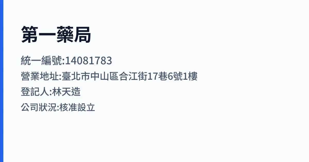 第一藥局 - 統編 14081783(臺北市) 公司登記資料與營業項目詳細圖表