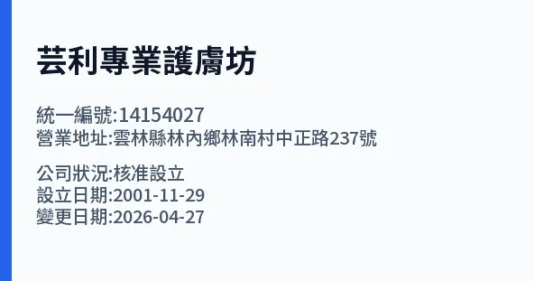 芸利專業護膚坊的照片-統編 14154027(雲林縣) 公司登記資料與營業項目詳細圖表