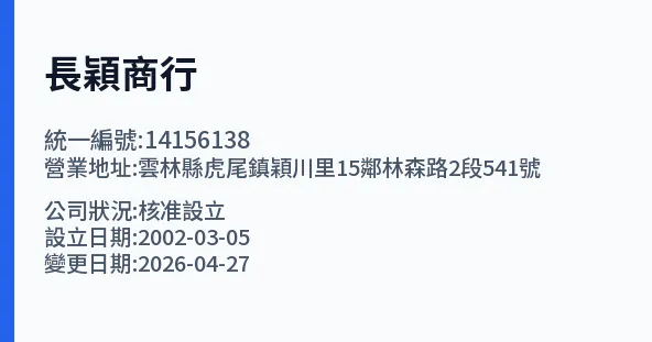 長穎商行的照片-統編 14156138(雲林縣) 公司登記資料與營業項目詳細圖表
