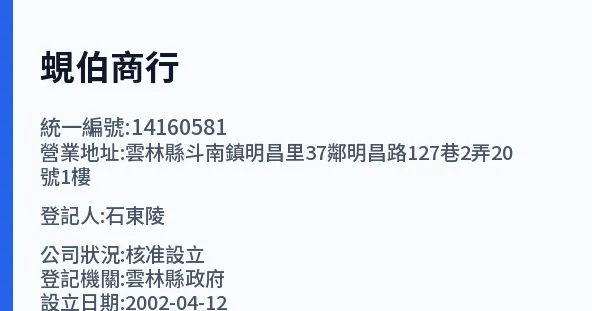 蜆伯商行的照片-統編 14160581(雲林縣) 公司登記資料與營業項目詳細圖表