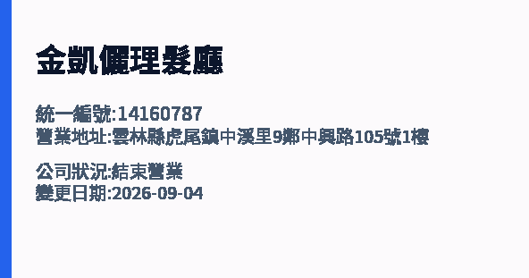 金凱儷理髮廳的照片-統編 14160787(雲林縣) 公司登記資料與營業項目詳細圖表