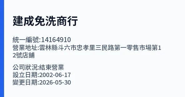 建成免洗商行的照片-統編 14164910(雲林縣) 公司登記資料與營業項目詳細圖表