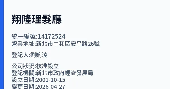 翔隆理髮廳的照片-統編 14172524(新北市) 公司登記資料與營業項目詳細圖表