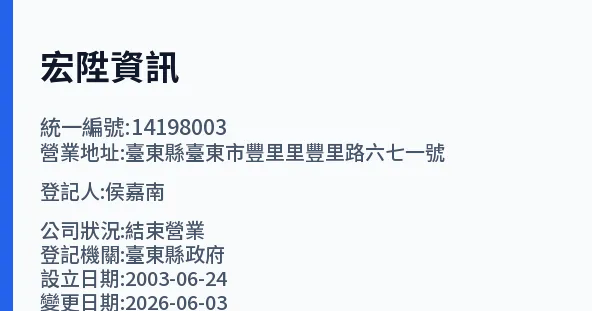 宏陞資訊的照片-統編 14198003(臺東縣) 公司登記資料與營業項目詳細圖表