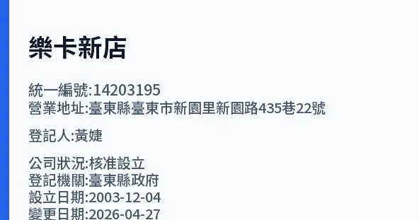 樂卡新店的照片-統編 14203195(臺東縣) 公司登記資料與營業項目詳細圖表