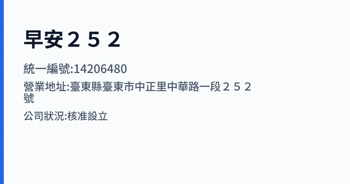 早安２５２ - 統編 14206480（臺東縣） 公司登記資料與營業項目詳細圖表