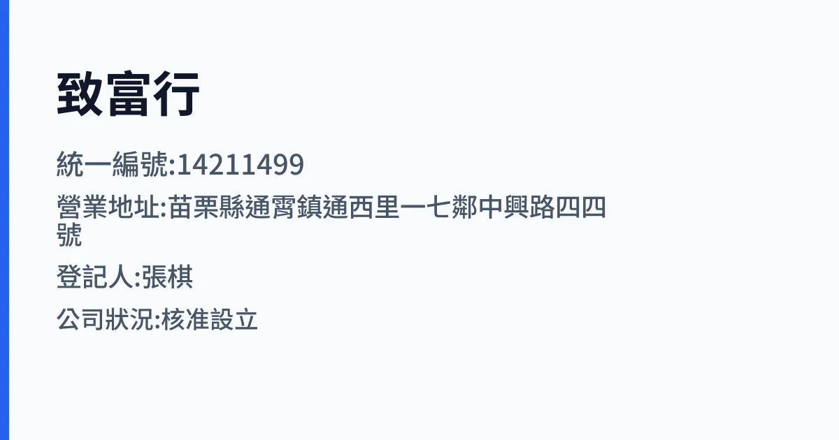 致富行 - 統編 14211499(苗栗縣) 公司登記資料與營業項目詳細圖表