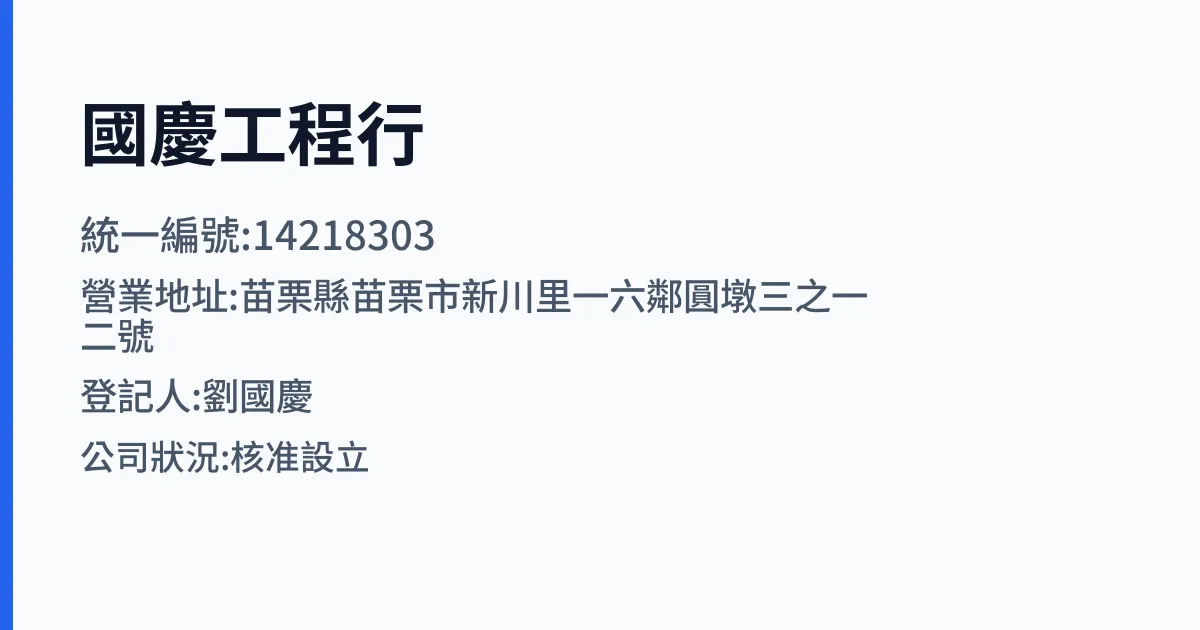 國慶工程行 - 統編 14218303(苗栗縣) 公司登記資料與營業項目詳細圖表