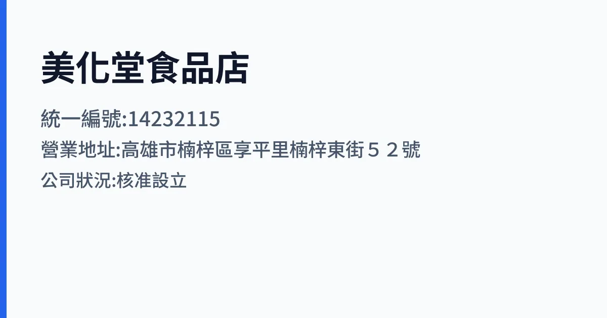 美化堂食品店 - 統編 14232115(高雄市) 公司登記資料與營業項目詳細圖表