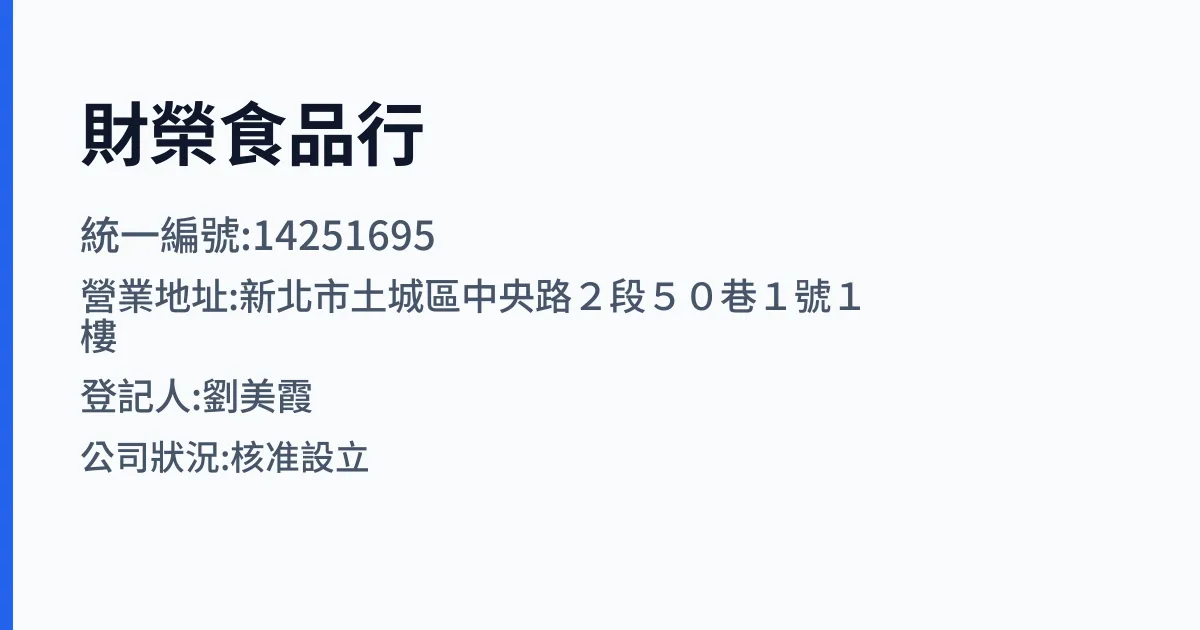 財榮食品行 - 統編 14251695(新北市) 公司登記資料與營業項目詳細圖表