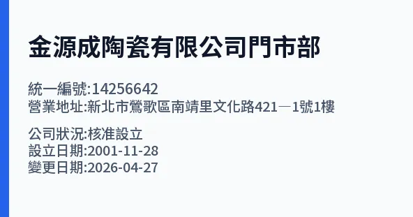 金源成陶瓷有限公司門市部的照片-統編 14256642(新北市) 公司登記資料與營業項目詳細圖表