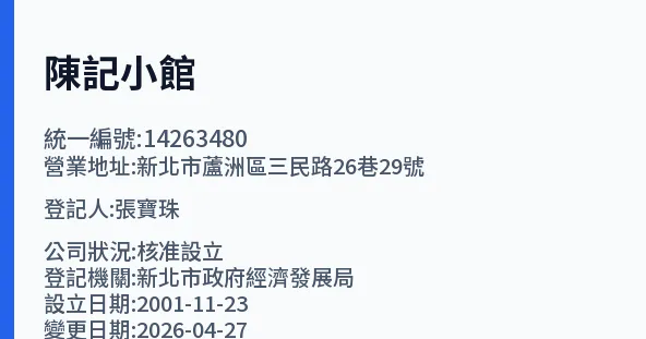 陳記小館的照片-統編 14263480(新北市) 公司登記資料與營業項目詳細圖表