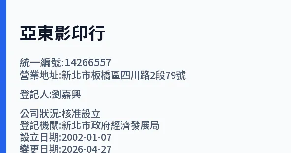 亞東影印行的照片-統編 14266557(新北市) 公司登記資料與營業項目詳細圖表
