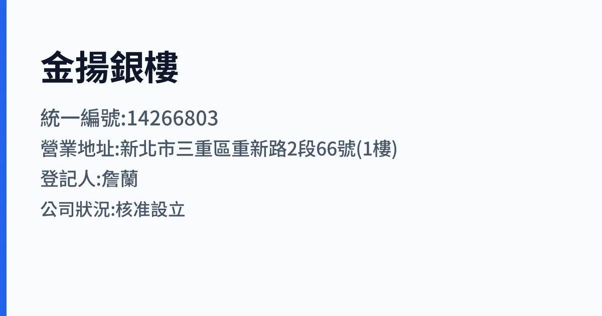 金揚銀樓 - 統編 14266803（新北市） 公司登記資料與營業項目詳細圖表